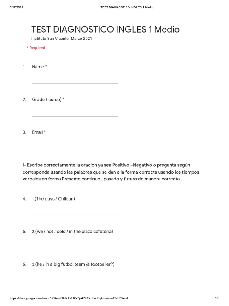 DIAGNOSTICO 1 MEDIO - Google Forms | PDF