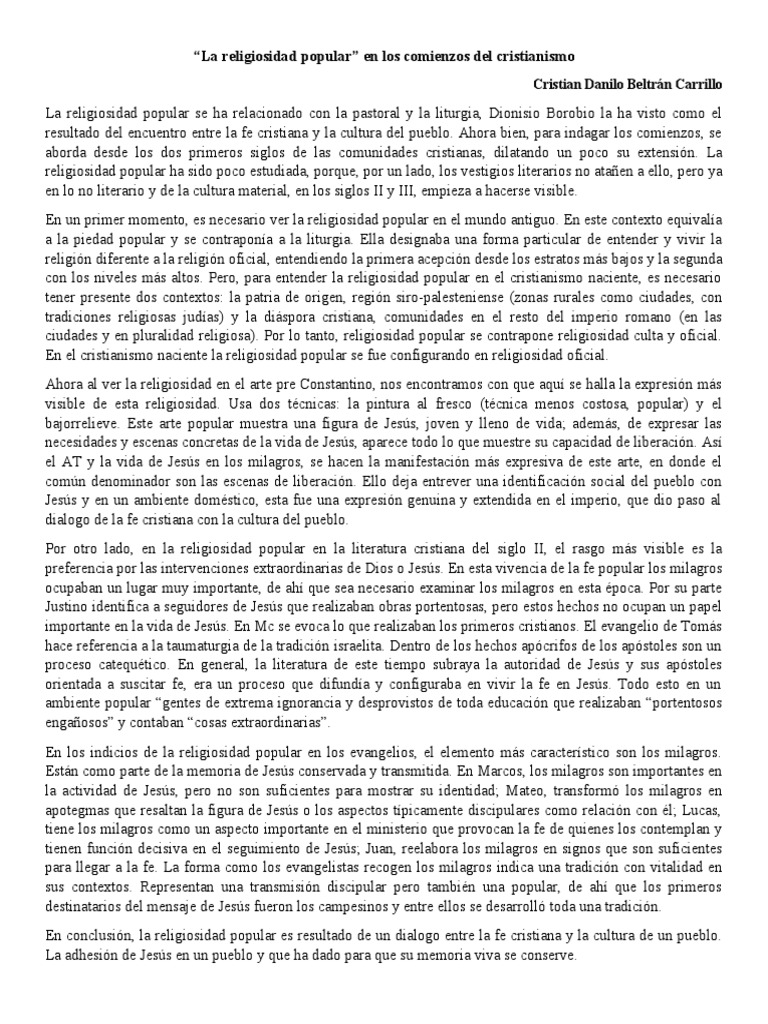 Religiosidad popular en el cristianismo primitivo | PDF | Evangelios ...