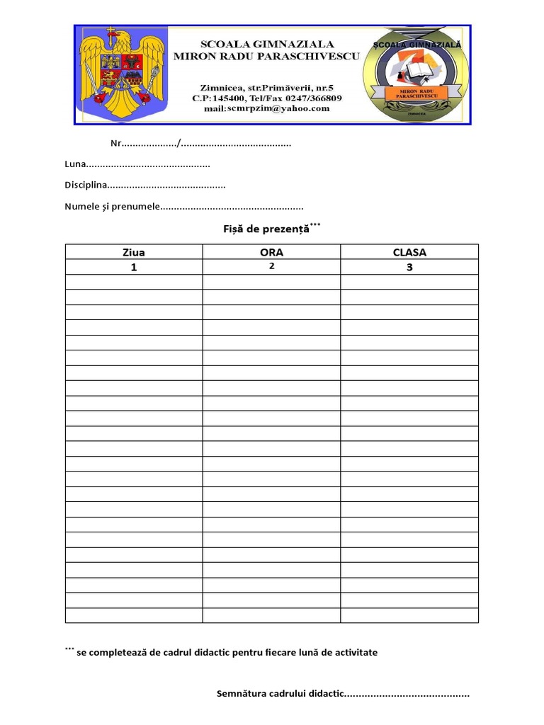 Fisa Pontaj Profesor | PDF