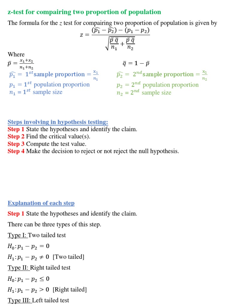 Z-Test for Comparing Two Proportions | PDF | Hypothesis | Statistical ...