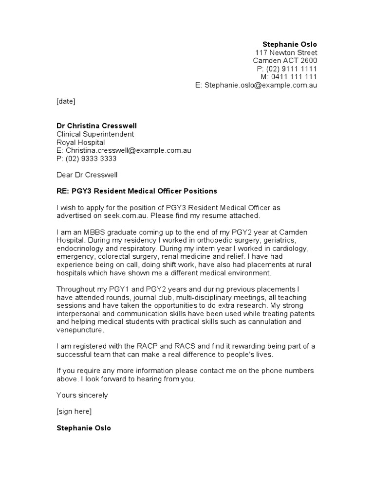 Job Application Letter For Junior Doctor | PDF