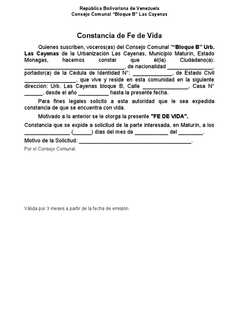 Formato Constancia de Fe de Vida | PDF
