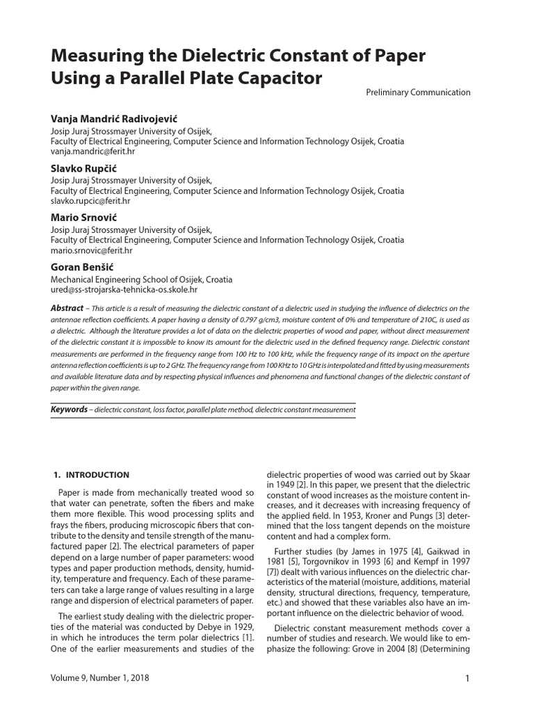 Measuring The Dielectric Constant of Paper Using A Parallel Plate ...