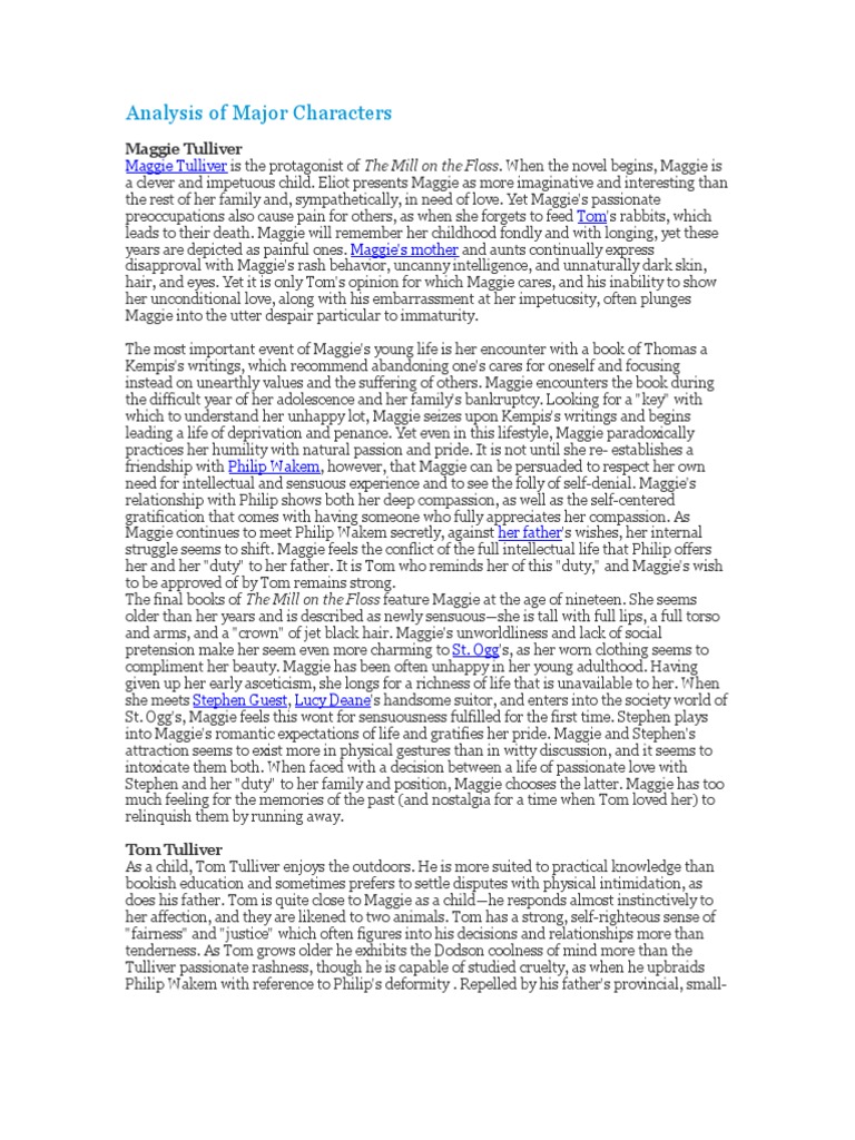 Analysis of Major Characters | PDF | The Mill On The Floss