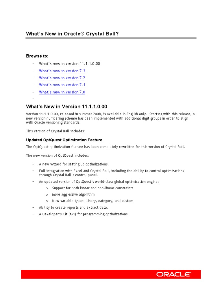 What's New in Oracle® Crystal Ball?: Browse To | PDF | Microsoft Excel ...