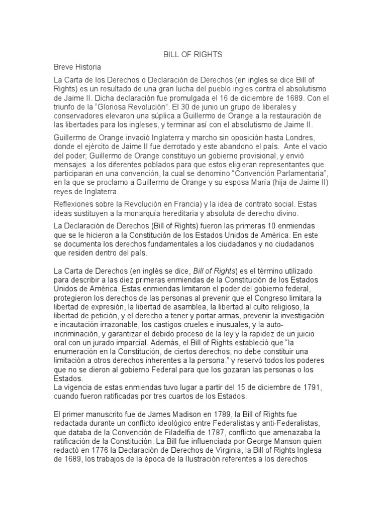 Bill of Rights | PDF | Declaración de derechos de los Estados Unidos ...