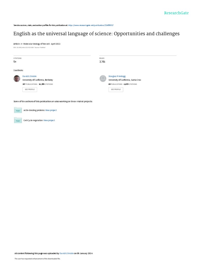 English As The Universal Language of Science: Opportunities and ...