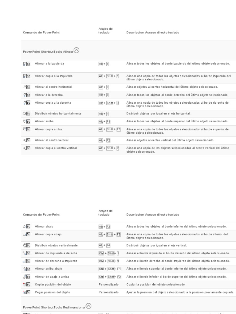 Atajos de teclado y herramientas de alineación, redimensionamiento y ...