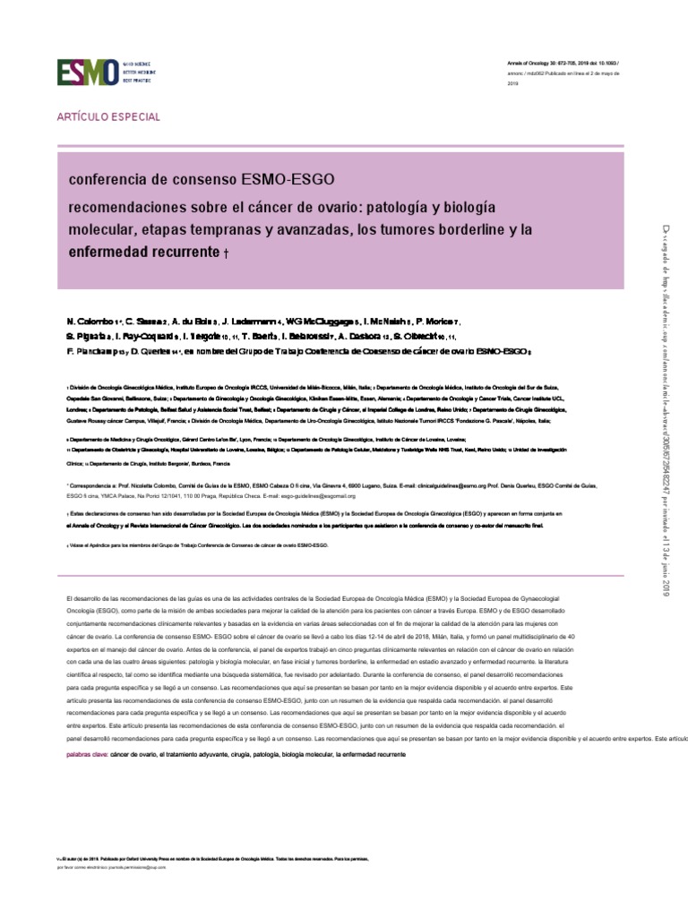 Tumor de Ovario Epitelial Esmo2018 | PDF | Biomarcador | Cáncer