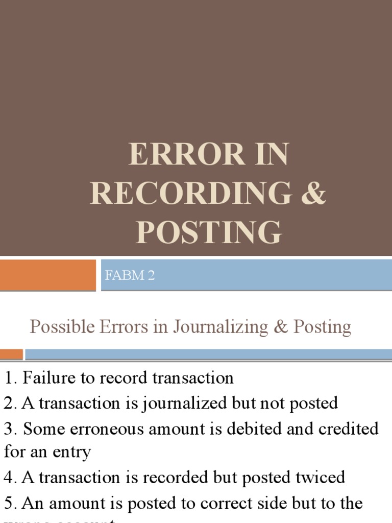 Error in Recording & Posting: Fabm 2 | PDF | Debits And Credits ...