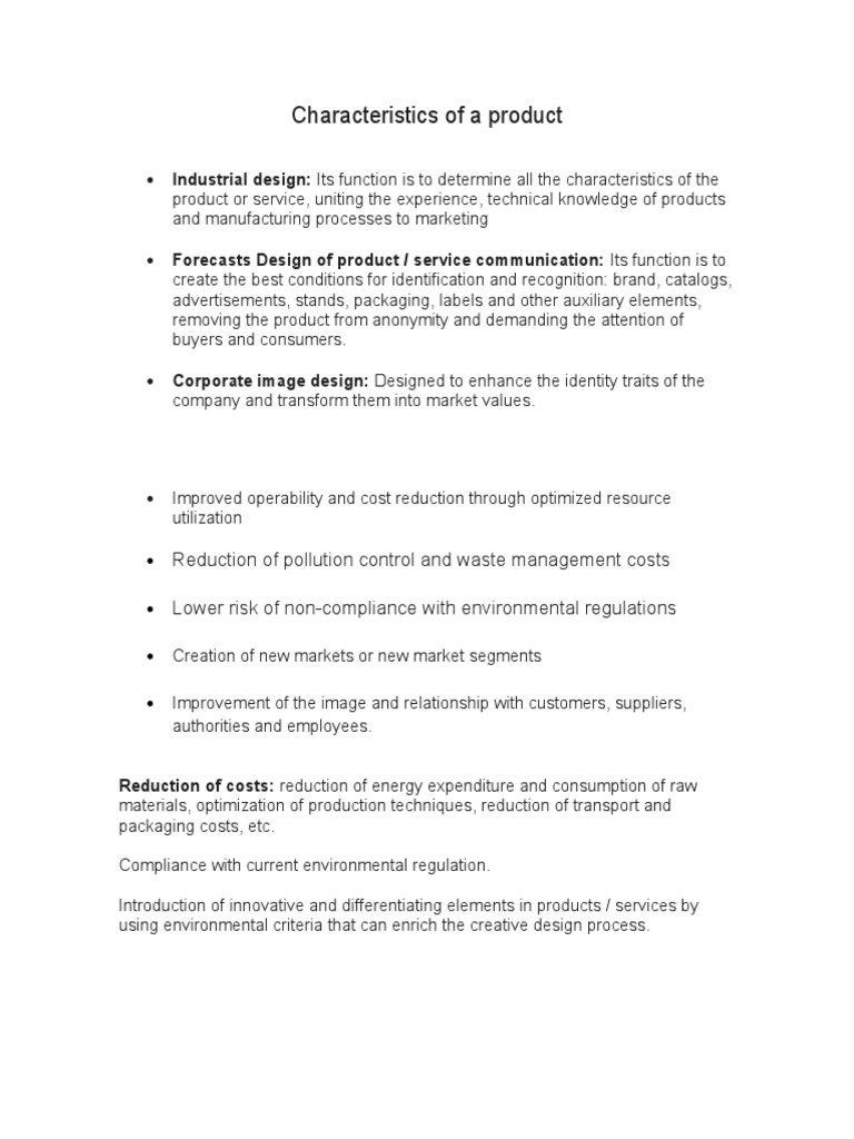 Characteristics of A Product | PDF