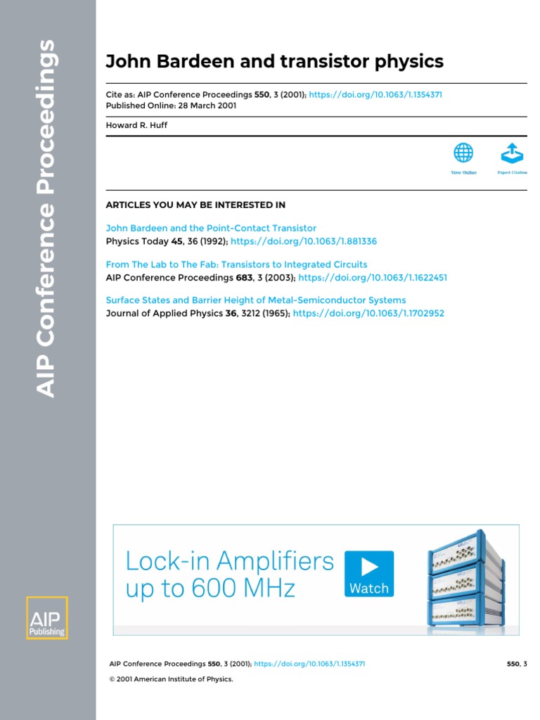 John Bardeen and Transistor Physics | PDF | Semiconductors | Transistor