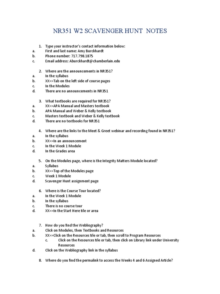 Nr351 W2 Scavenger Hunt Notes | PDF
