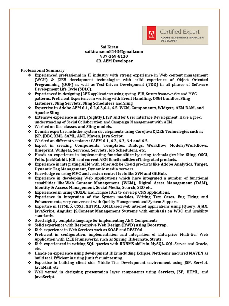 SaiKiran Senior AEM Developer | PDF | Net Beans | Applications & Software