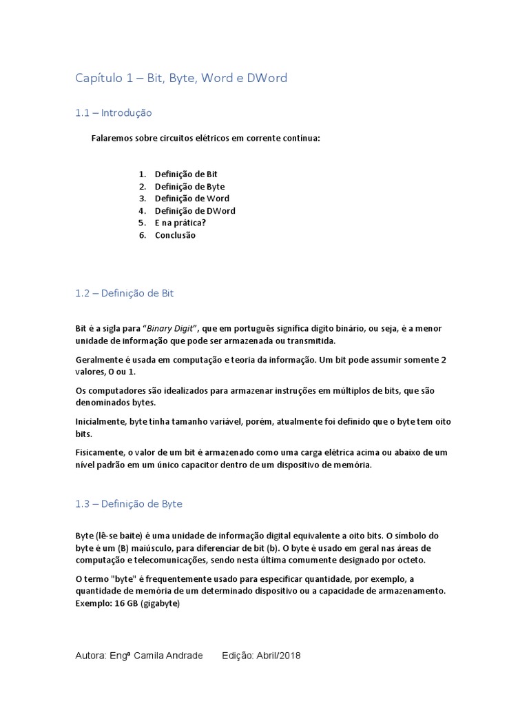 Módulo 1 Cap 1 Bit Byte Word E Dword Pdf Mordeu Byte