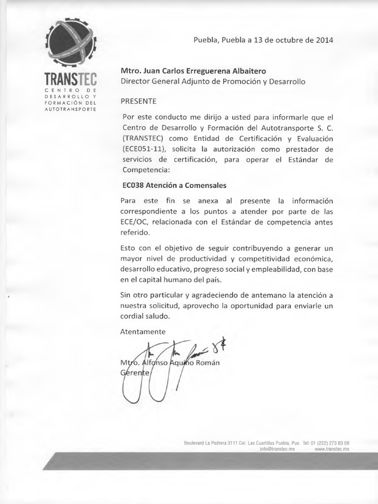 Solicitud de Certificación EC038 TRANSTEC | PDF | Turismo | Sistema de manejo de calidad