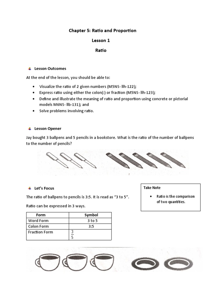 Chapter 5: Ratio and Proportion Lesson 1 Ratio | PDF | Ratio | Teaching ...