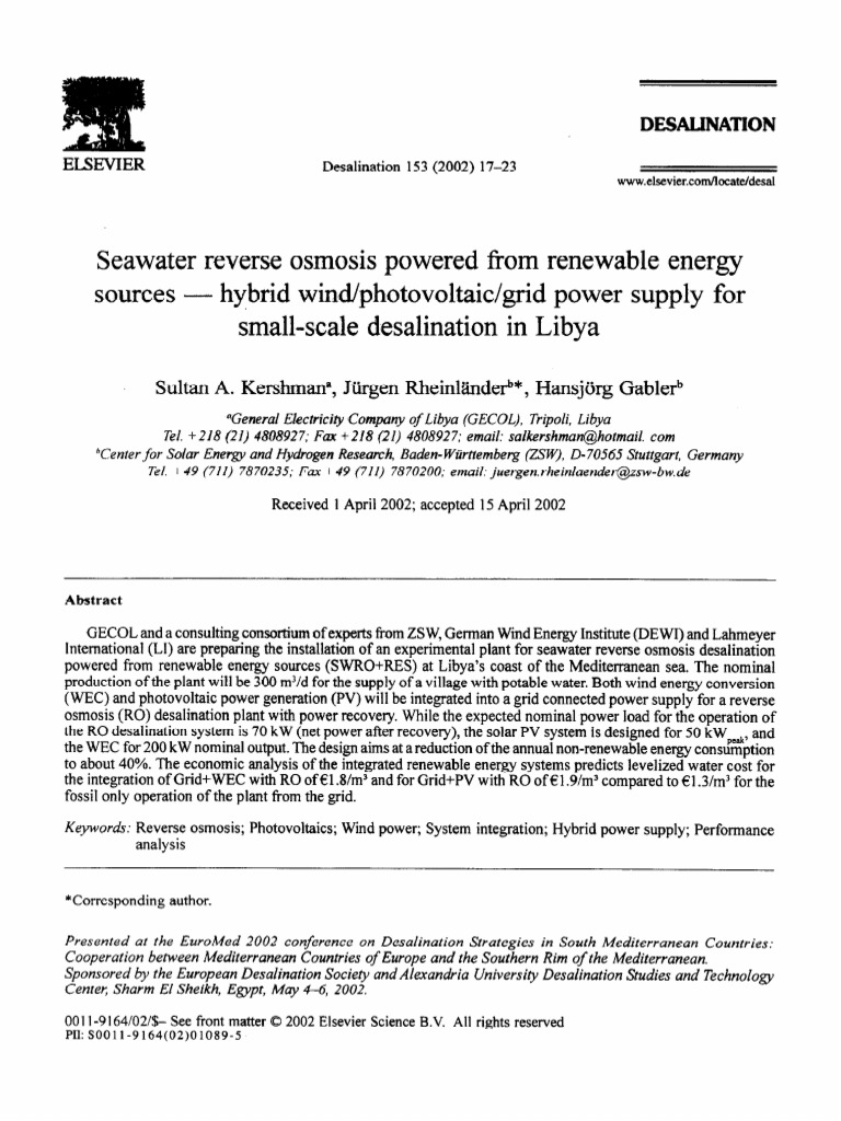 Photovoltaic-Driven Desalination Design | PDF | Science & Mathematics