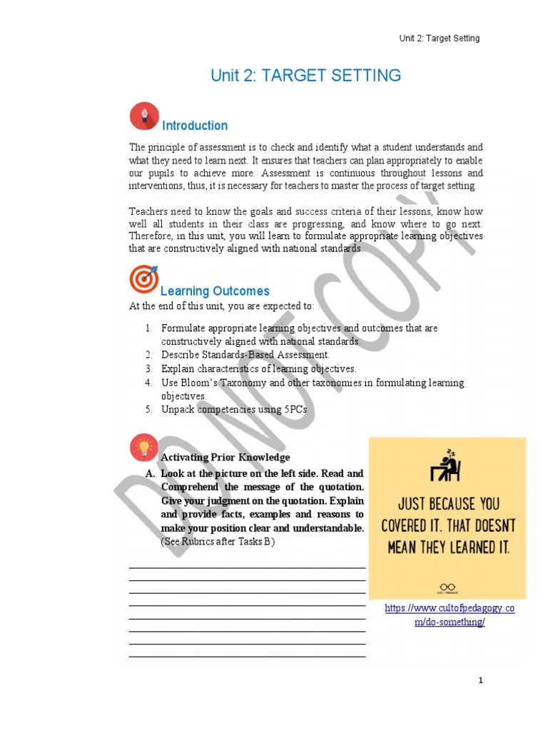 Unit 2: Target Setting | PDF | Educational Assessment | Teachers