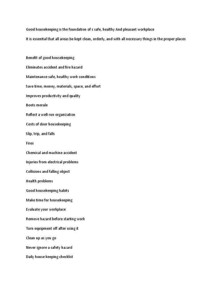 Workplace Safety: Good Housekeeping Guide | PDF | Housekeeping ...