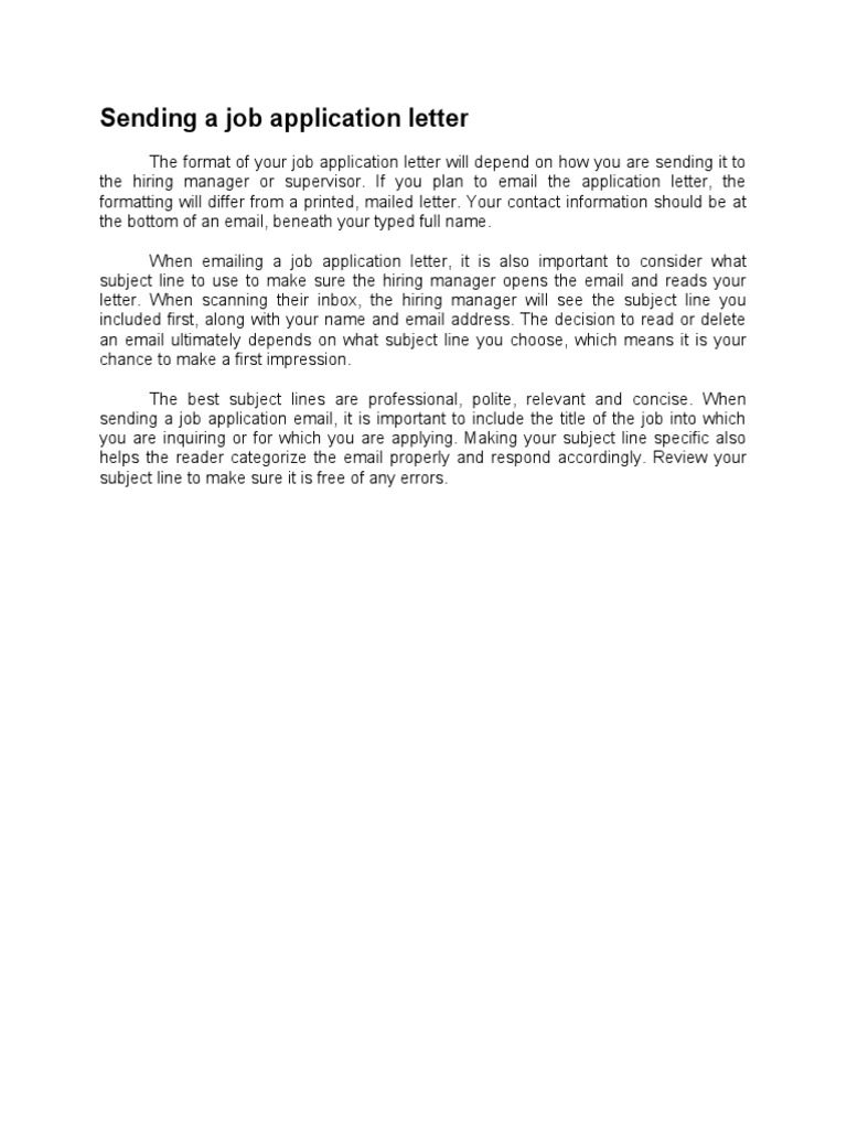 Sending A Job Application Letter | PDF | Human Resources | Consultant