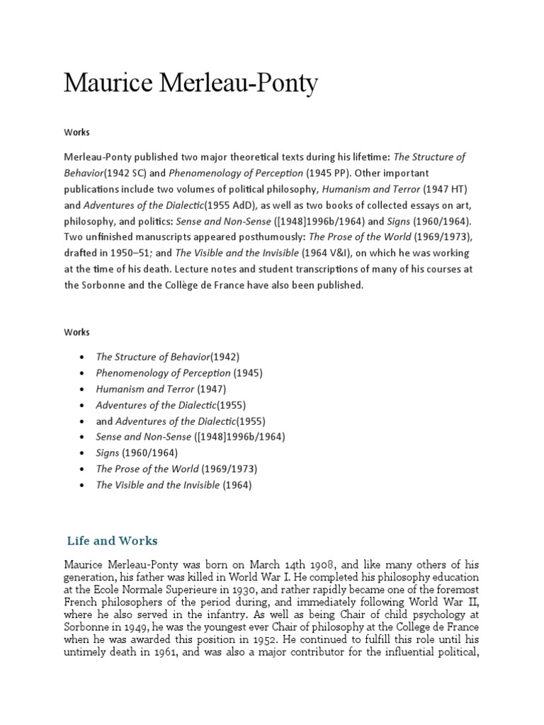 Maurice Merleau-Ponty: Works | PDF | Phenomenology (Philosophy ...