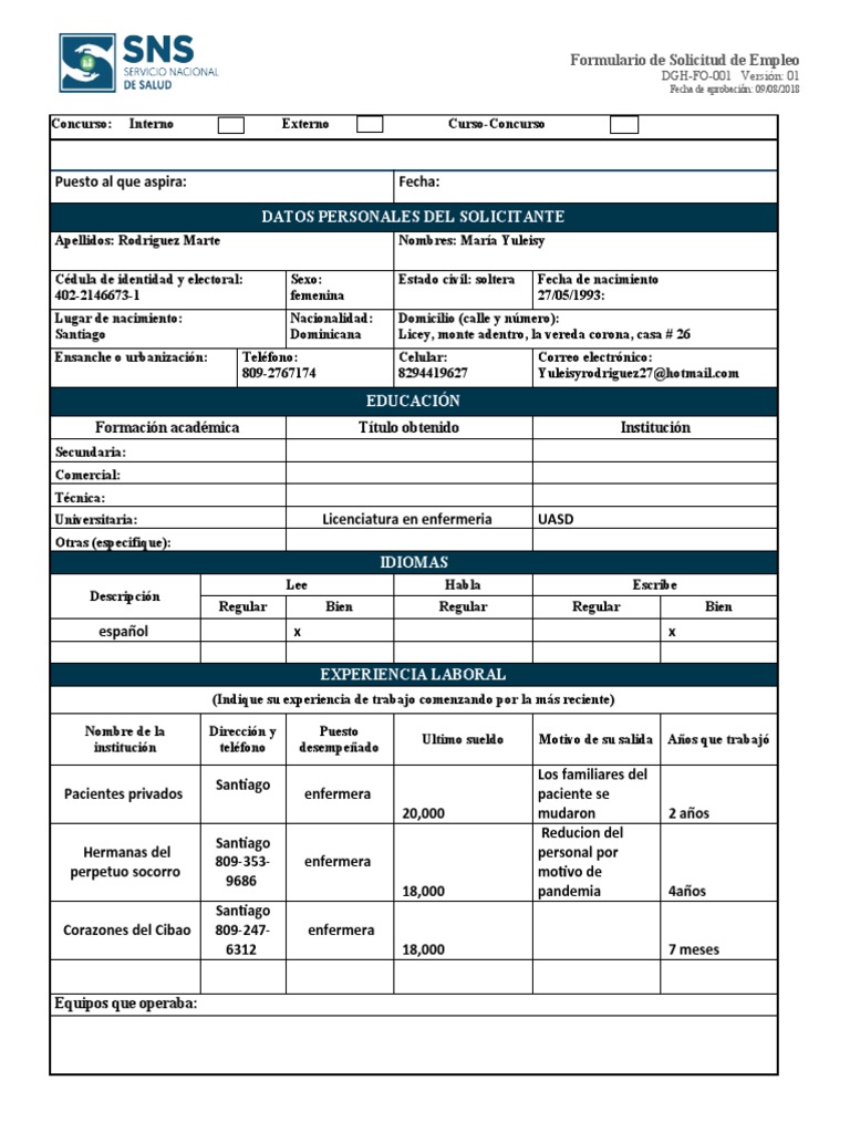 Rellenar Solicitud De Empleo Solicitud De Empleo Online | Formato