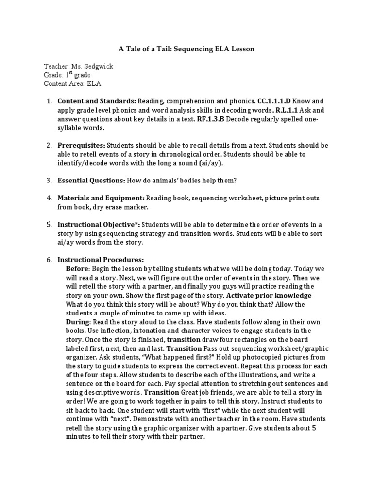 A Tale of A Tail Ela Lesson Plan | PDF | Phonics | Reading Comprehension