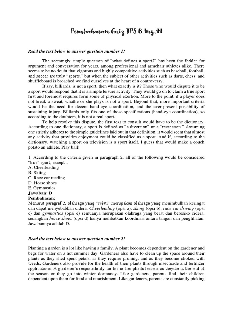Pembahasan Quiz TPS B Ing.11: Read The Text Below To Answer Question Number 1! | PDF ...
