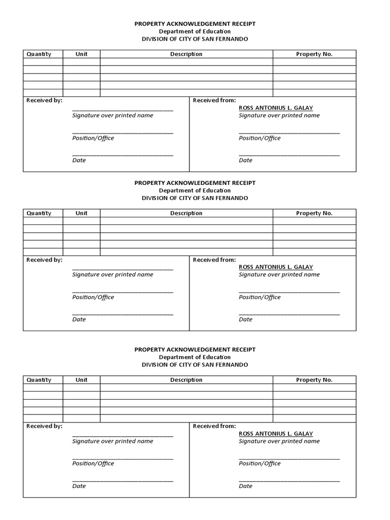 Property Acknowledgement Receipt | PDF | Business