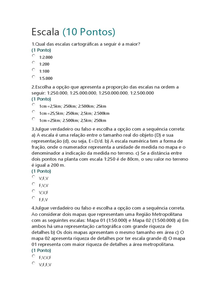 Escala - Lista | PDF | Mapa | Ensino de Matemática