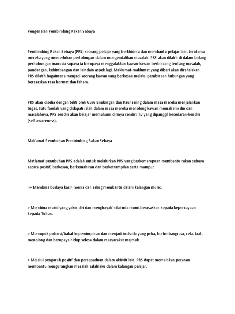 Pengenalan Pembimbing Rakan Sebaya | PDF