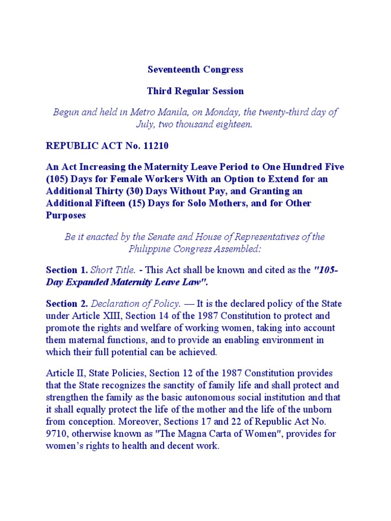 105-Day Expanded Maternity Leave Law | PDF | Parental Leave | Childbirth