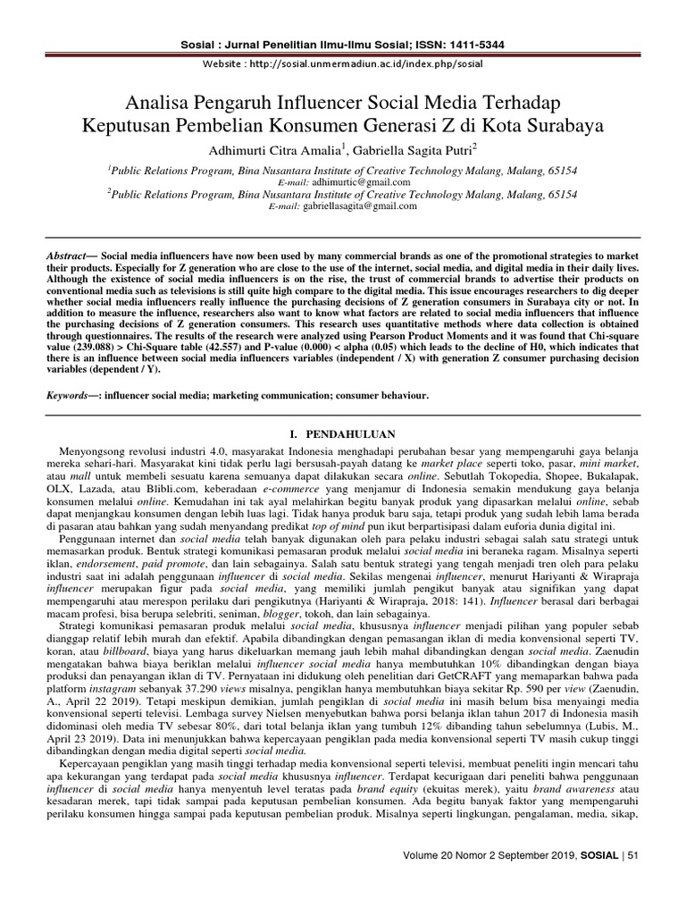 Analisa Pengaruh Influencer Social Media Terhadap Keputusan Pembelian Konsumen Generasi Z Di ...