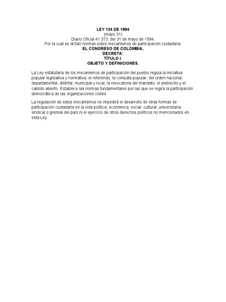 Ley 134 de 1994 | PDF