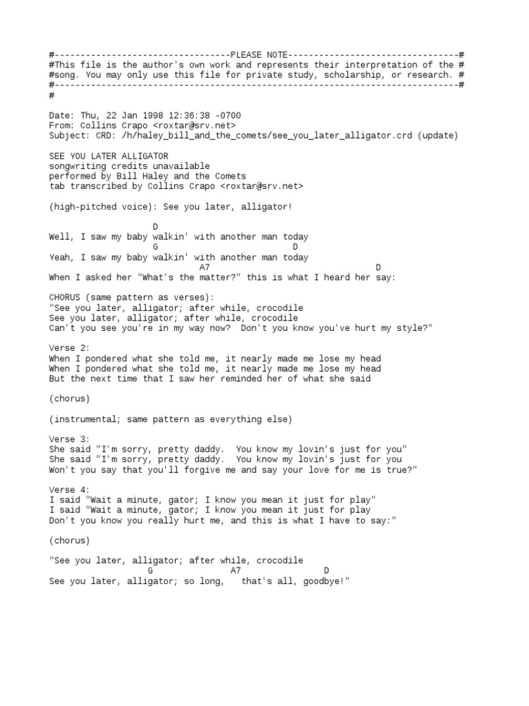 See You Later Alligator | PDF