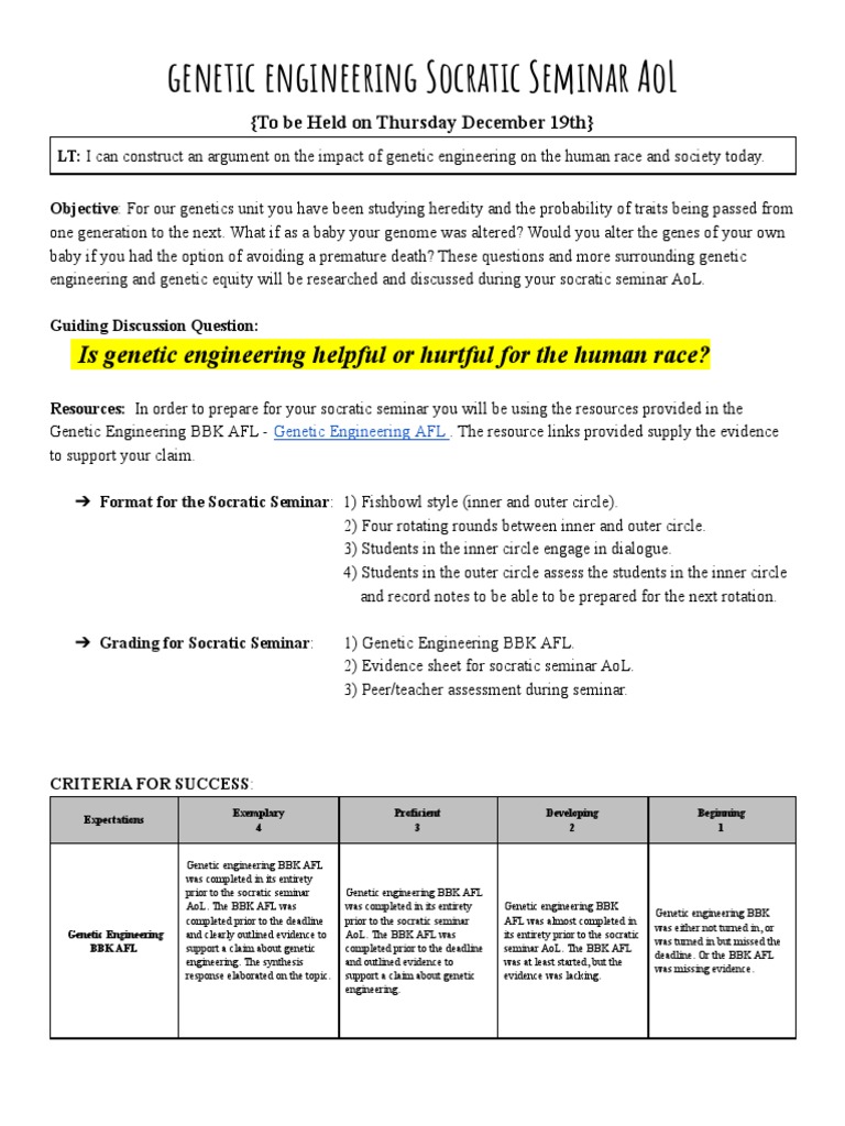 Genetic Engineering Socratic Seminar Aol | PDF | Virus | Life Sciences