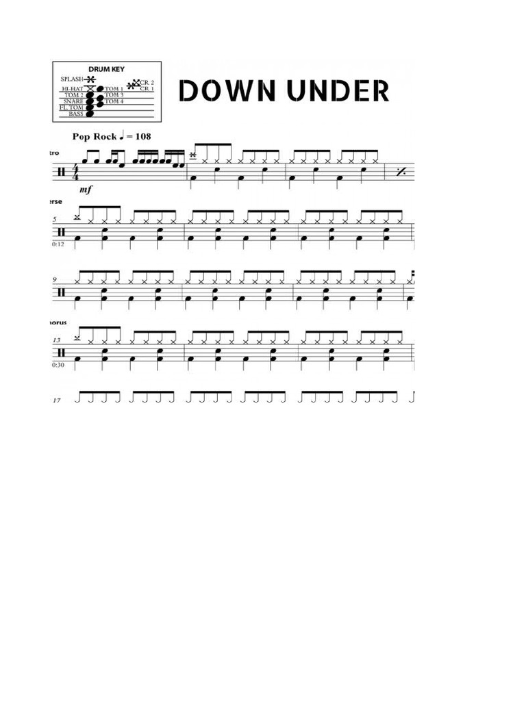 Down Under Drum Sheet Score | PDF