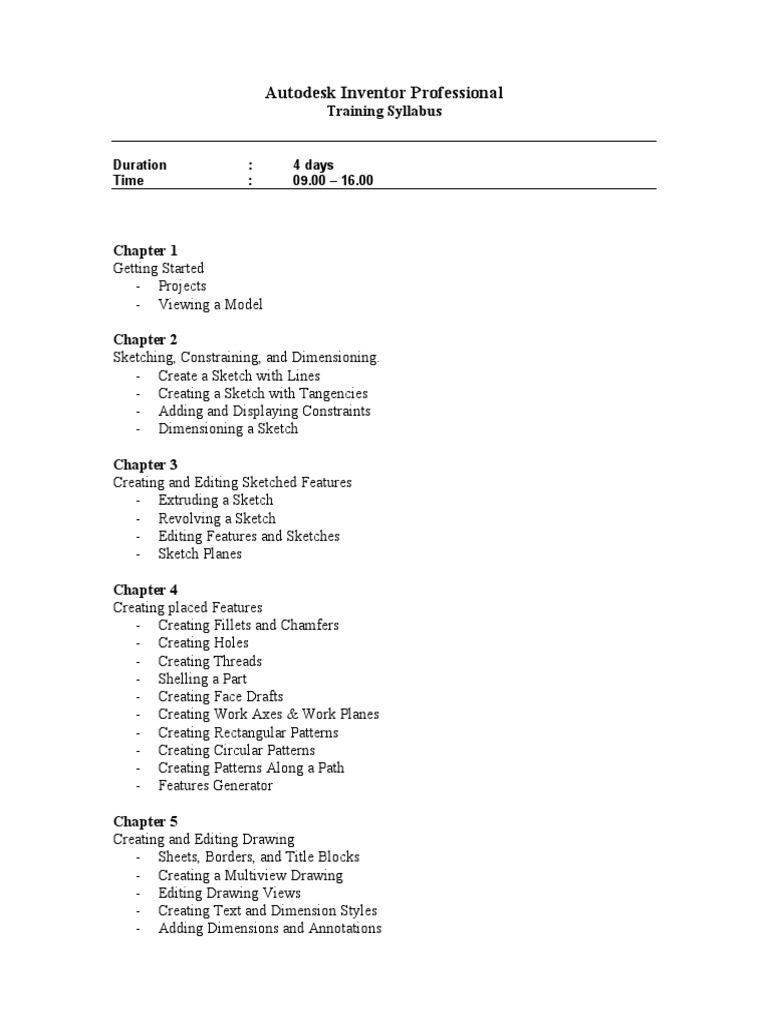 Autodesk Inventor Essentials Training Syllabus | PDF | Sheet Metal ...