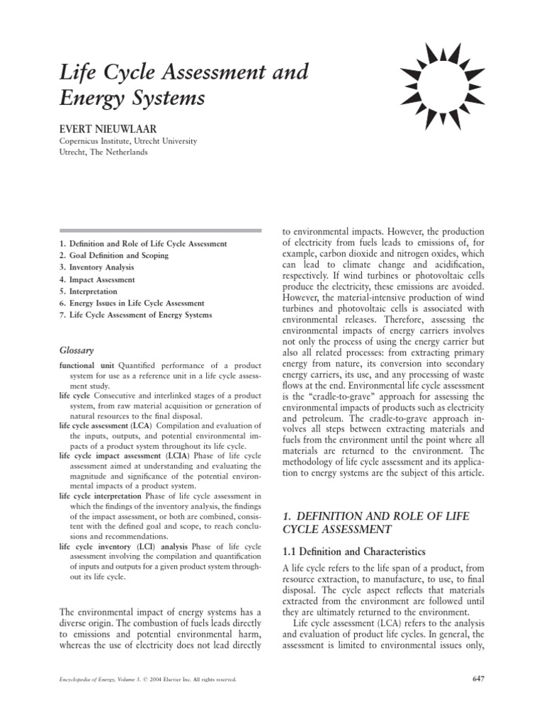 Life Cycle Assessment and Energy | PDF | Life Cycle Assessment ...