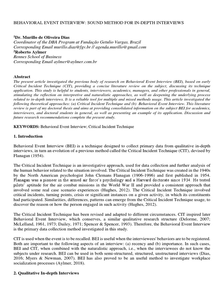 Behavioral Event Interview - Sound Method of in Depth Interview | PDF ...