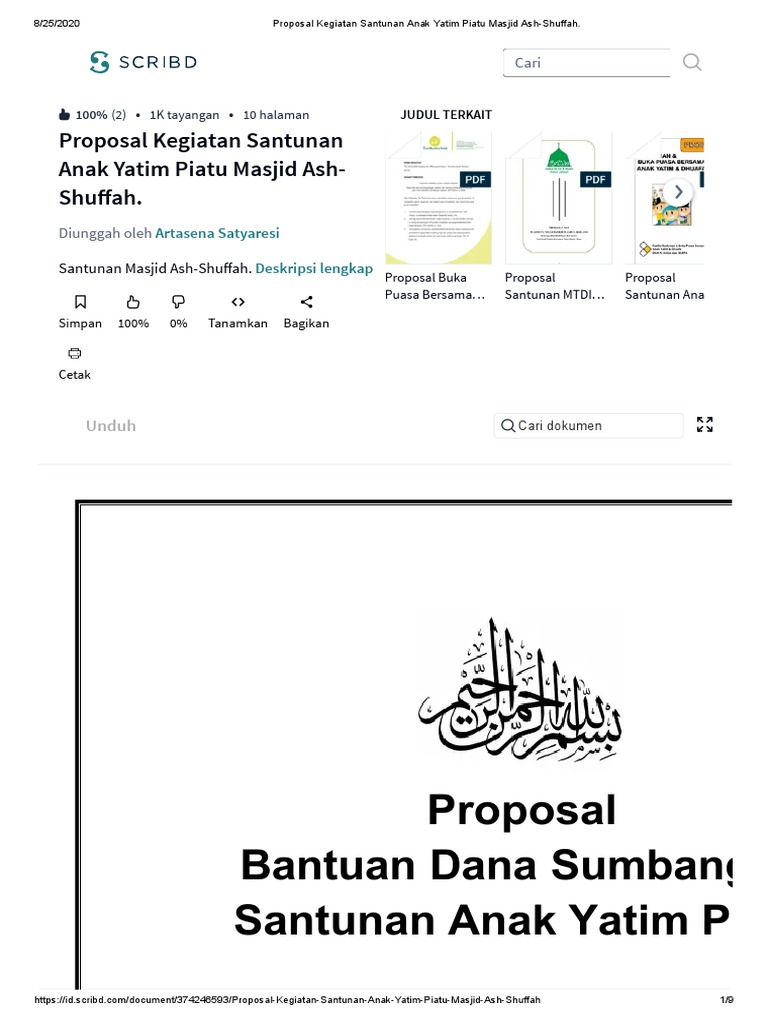 Proposal Kegiatan Santunan Anak Yatim Piatu Masjid Ash-Shuffah | PDF