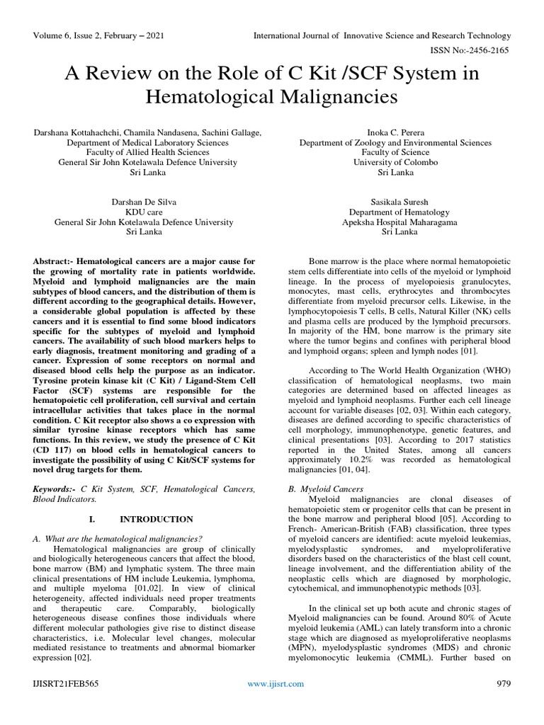 A Review On The Role of C Kit SCF System in Hematological Malignancies ...