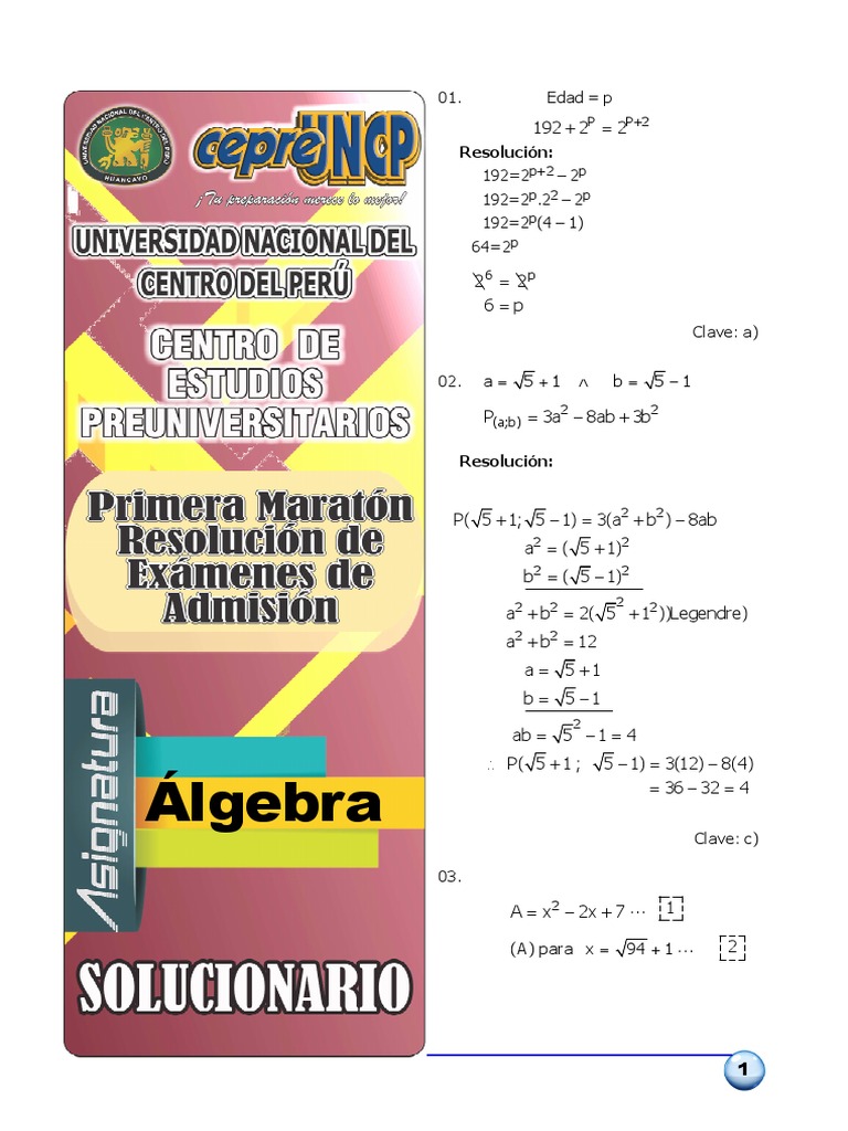 Álgebra Solucionario Maratón | PDF | Álgebra | Enseñanza de matemática