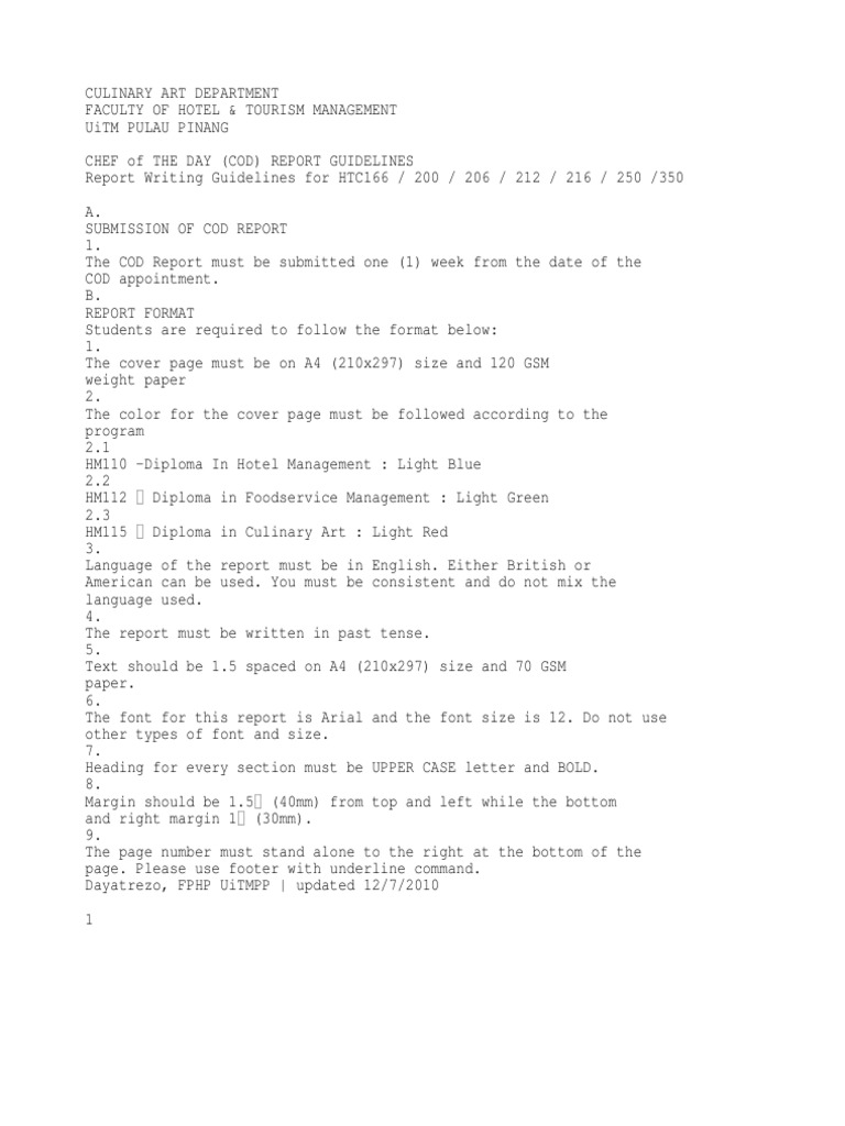 GUIDELINE for COD REPORT | Chef | Arial