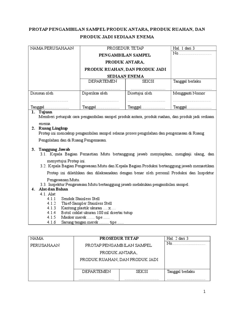 Protap Pengambilan Sampel Produk Antara | PDF
