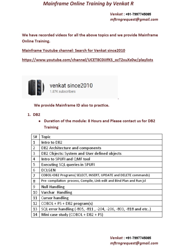 DB2 Training - Mainframe | PDF