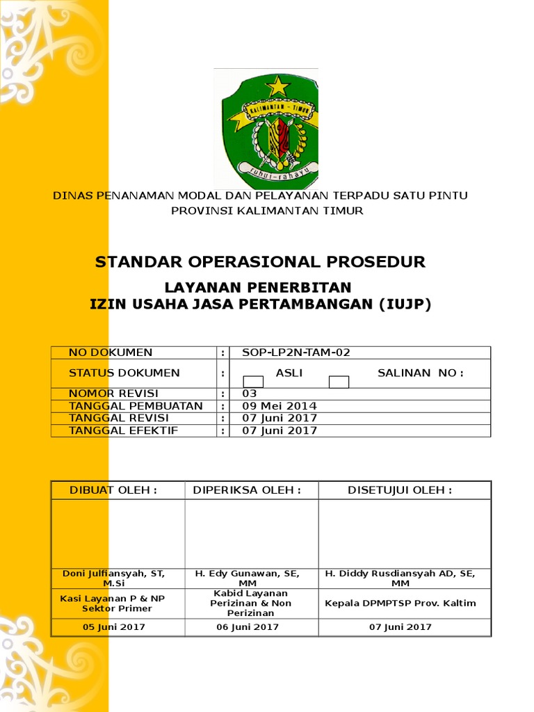 Sop Izin - Usaha - Jasa - Pertambangan - (Iujp) | PDF