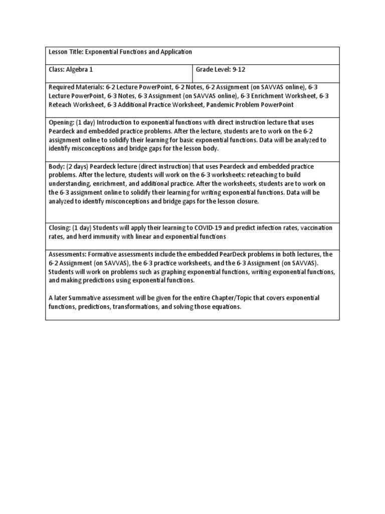 Exponential Functions Lesson Plan | PDF