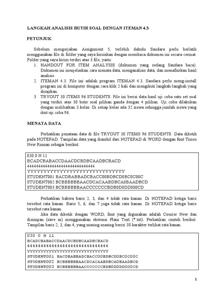 Analisis Butir Soal dengan ITEMAN 4.3 | PDF | Metode & Bahan Ajar | Teknologi & Rekayasa